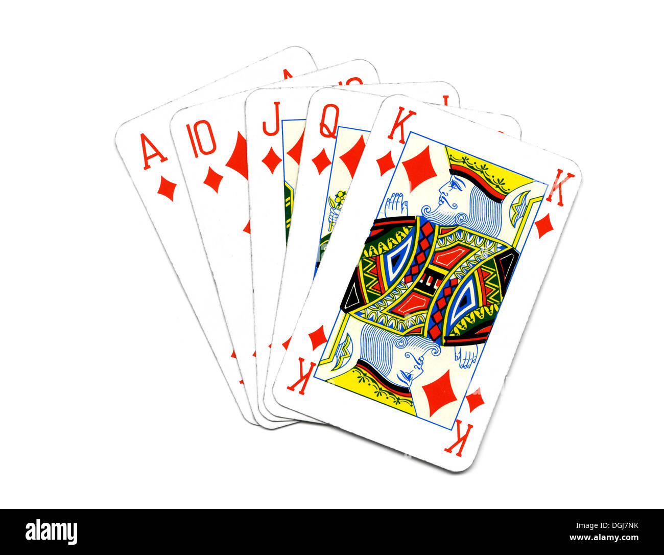 Playing Cards Arranged as Royal Flush in Diamonds Stock Photo - Alamy