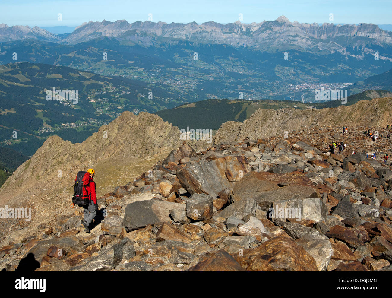 Alpinist in a boulder field during the descent from Mont Blanc, Mont ...
