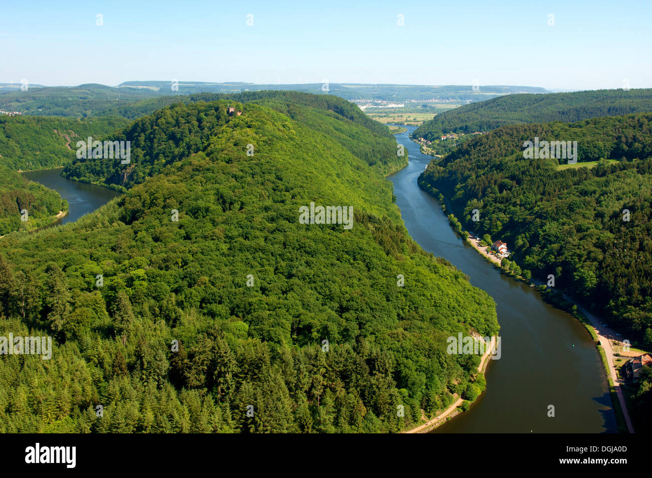 One arm of the big loop of the Saar river near Mettlach, Saarland Stock ...