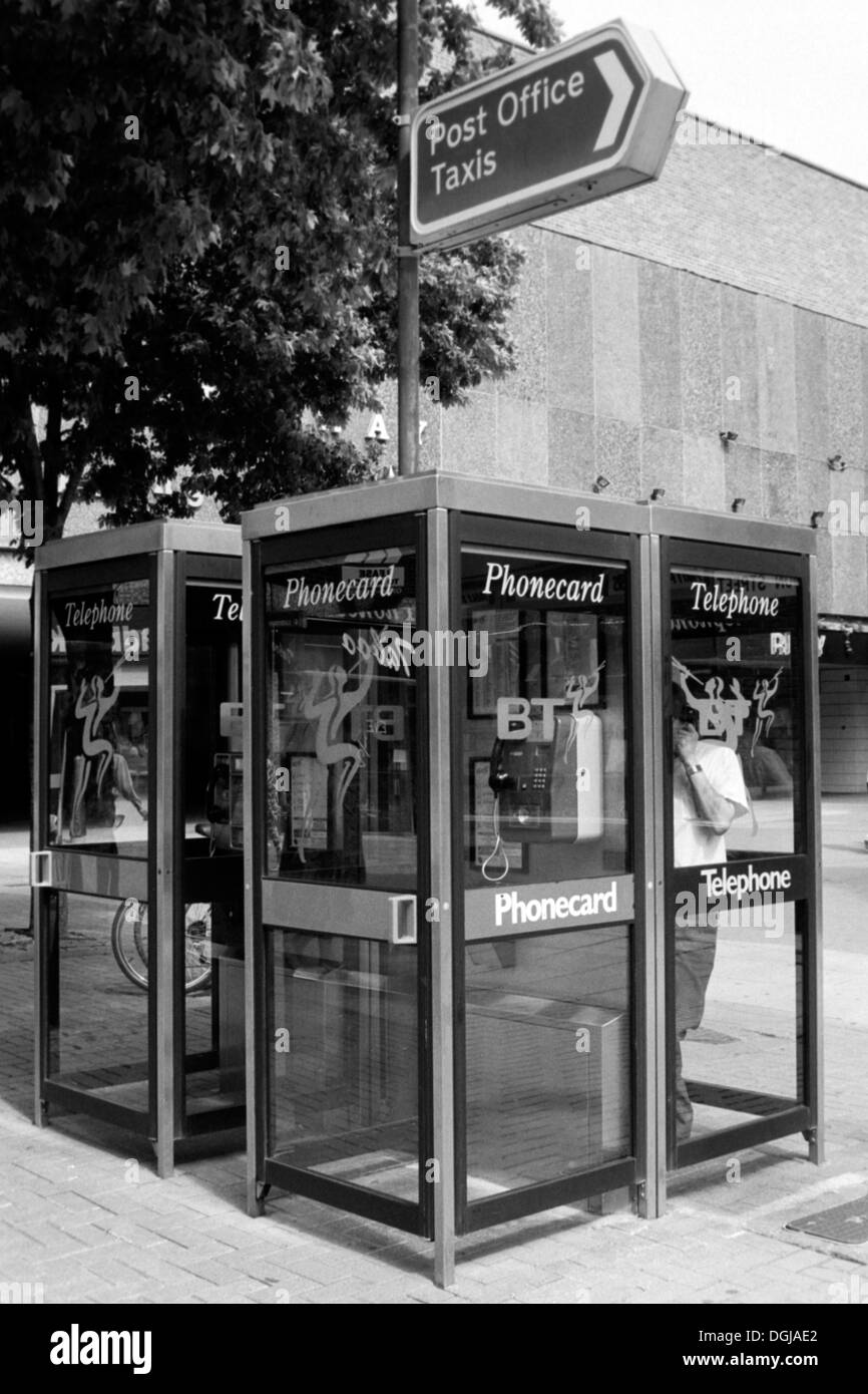 cluster of public telephone boxes in southsea shopping center 1990s uk ...