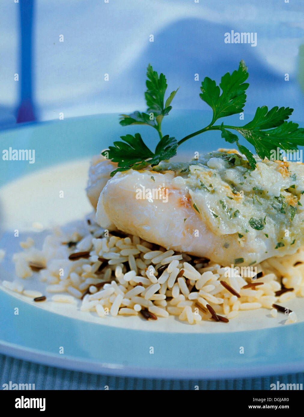 Codfish fillet on rice hi-res stock photography and images - Alamy
