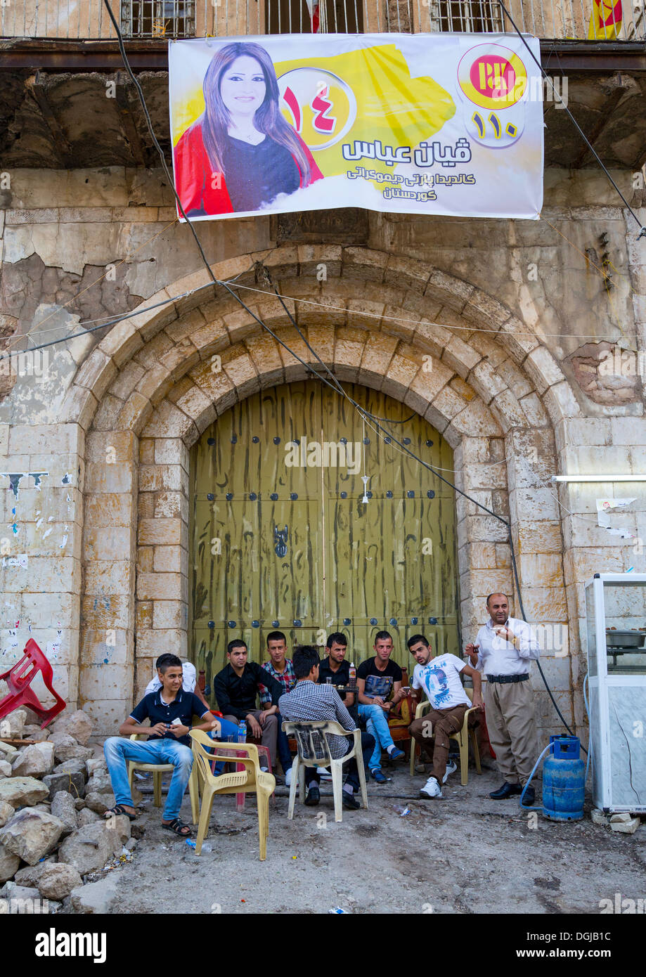 Kurdish Men Having Tea In The Street, Akre, Kurdistan, Iraq Stock Photo ...