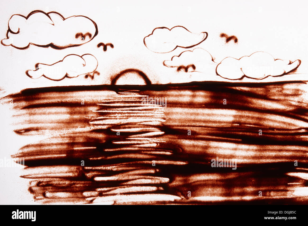 a sand drawing of a sea view Stock Photo - Alamy