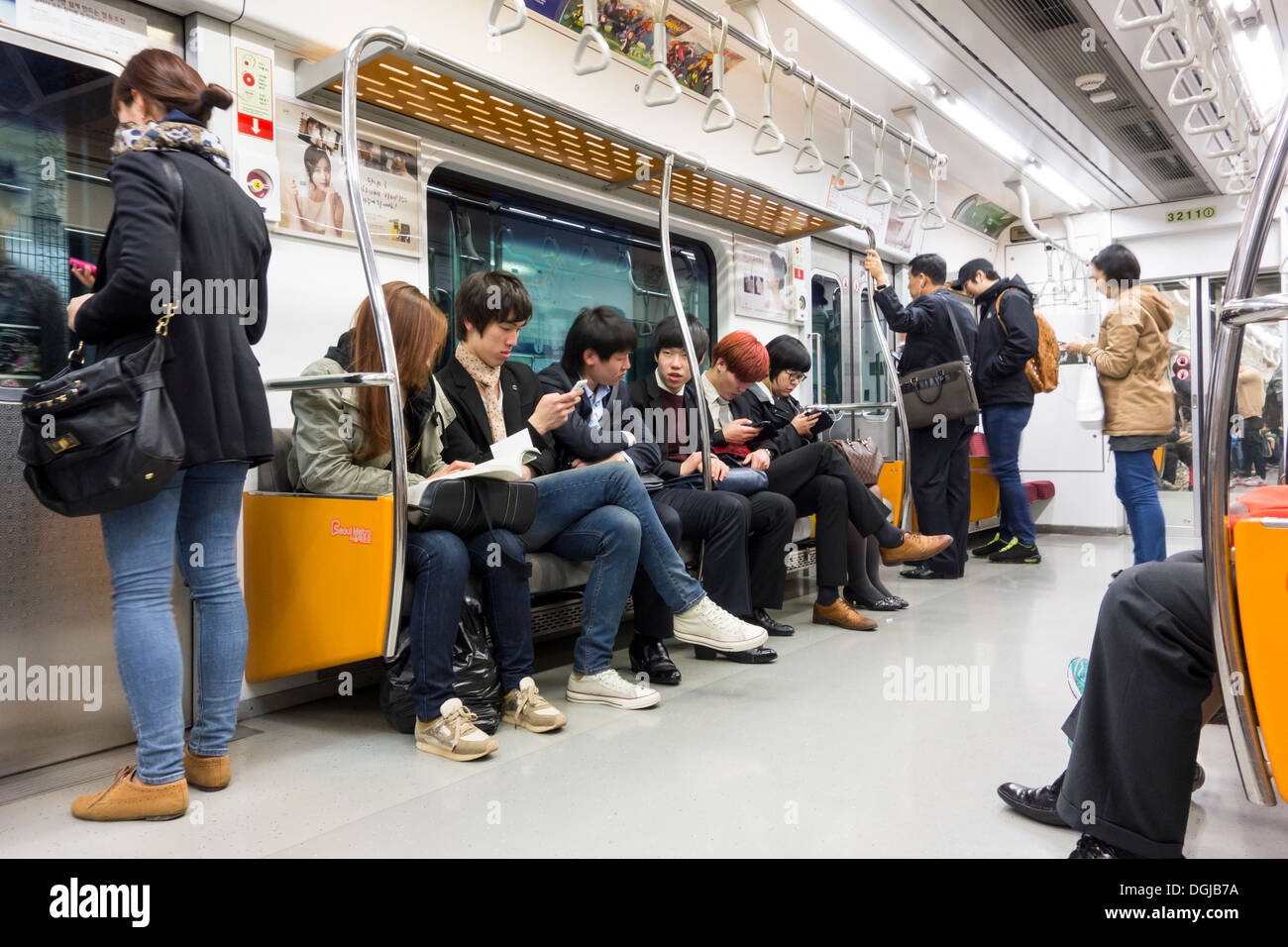 Passengers in subway train, Seoul, Korea Stock Photo - Alamy