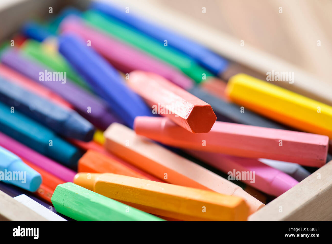 a set of crayons in a box Stock Photo - Alamy