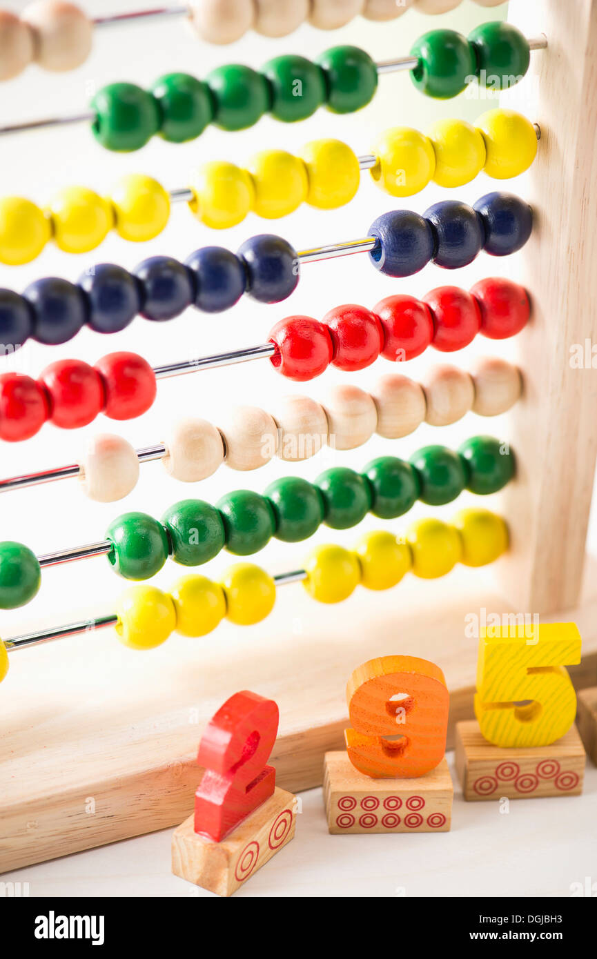several different color numbers in front of an abacus Stock Photo - Alamy