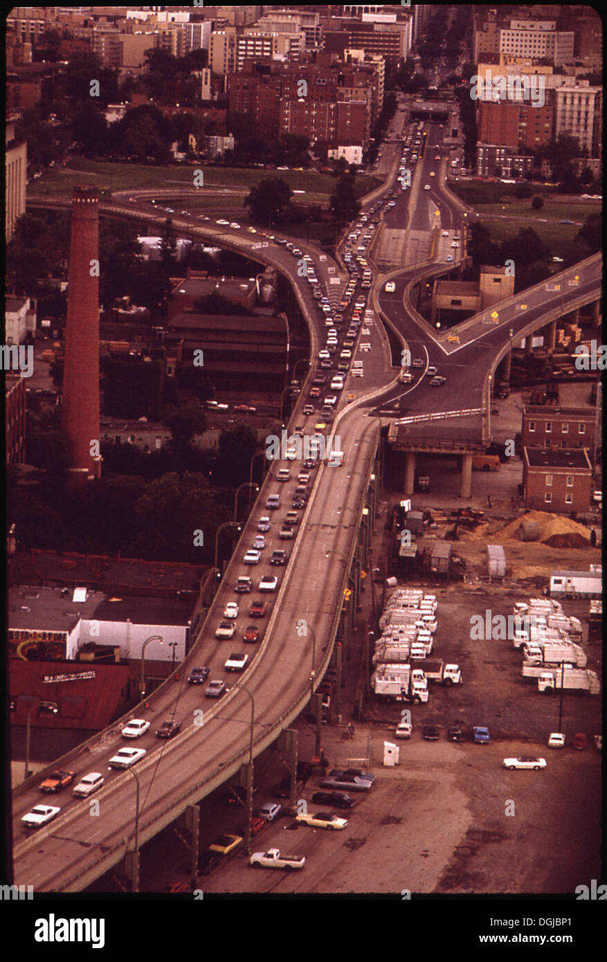 A view of the Whitehurst Freeway looking east, highlighting the urban ...