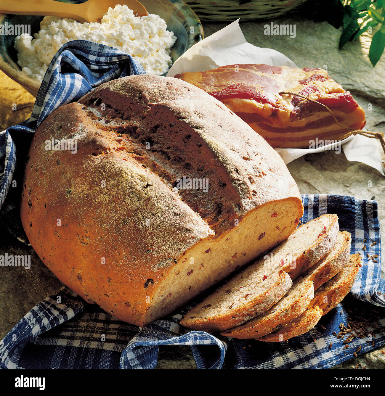 Cottage cheese-bacon bread, Lithuania Stock Photo - Alamy