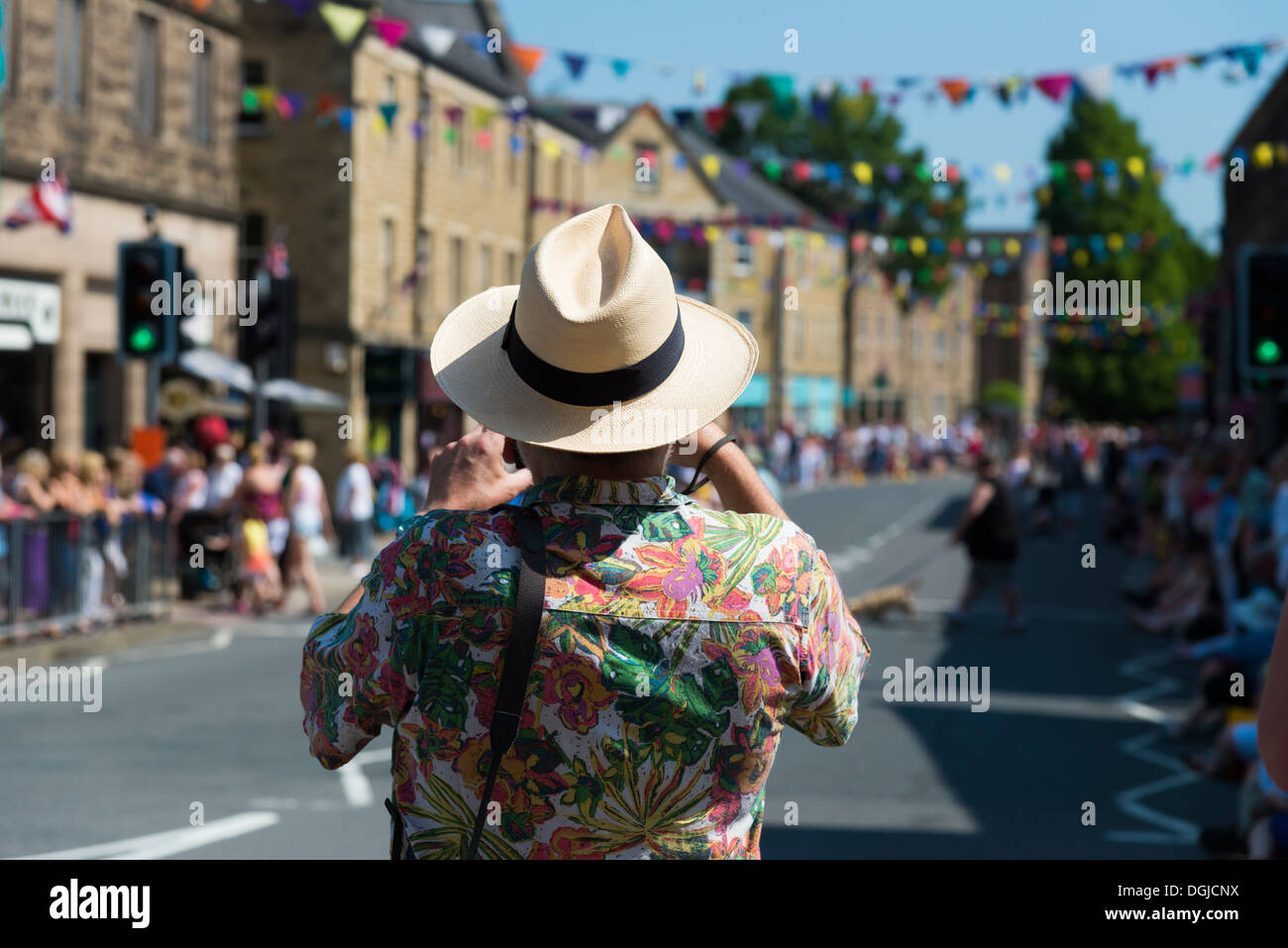 Man wearing straw hat Bakewell carnival and parade an annual charity ...