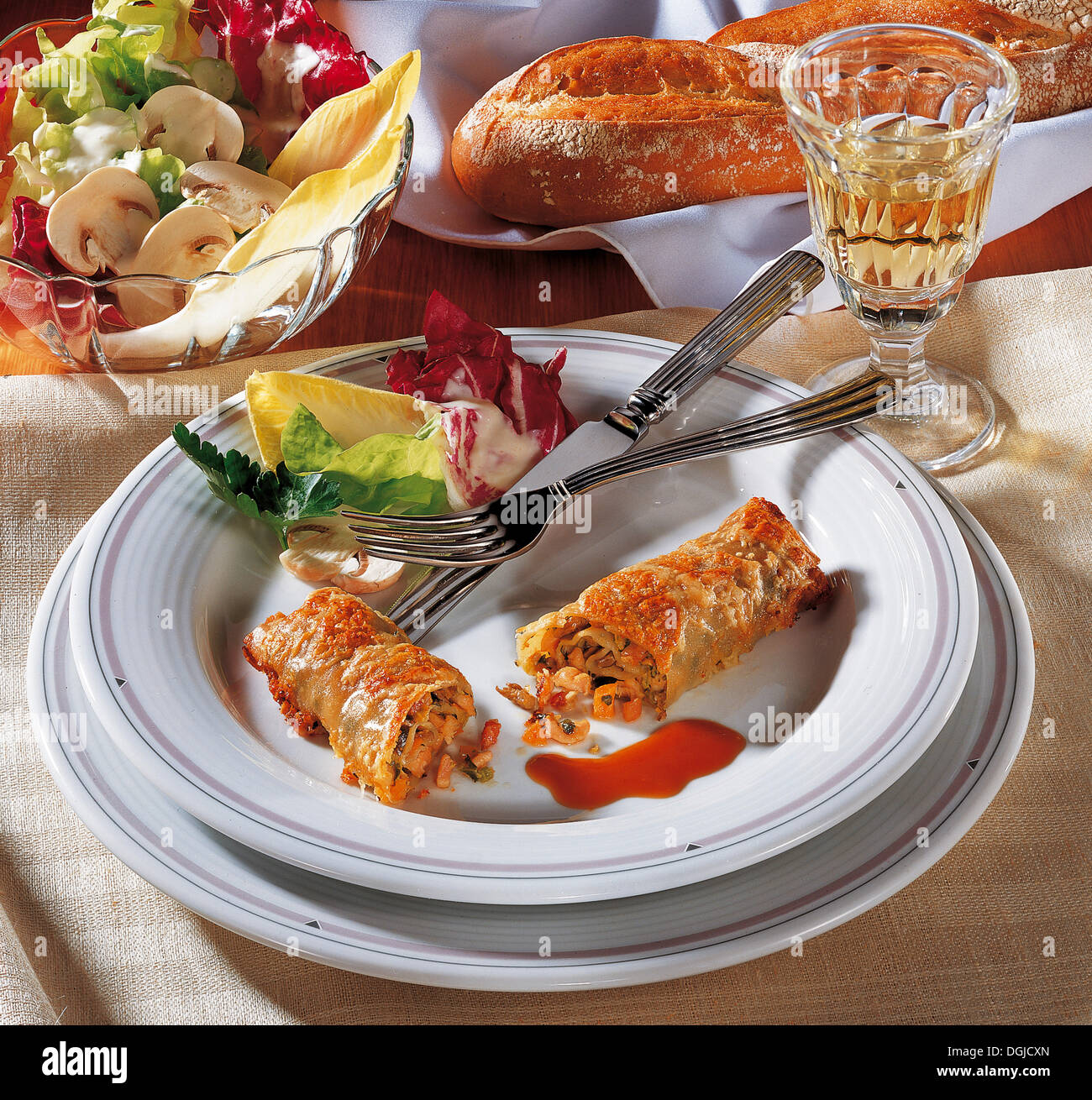 Pasta wraps with veal, Belgium Stock Photo - Alamy