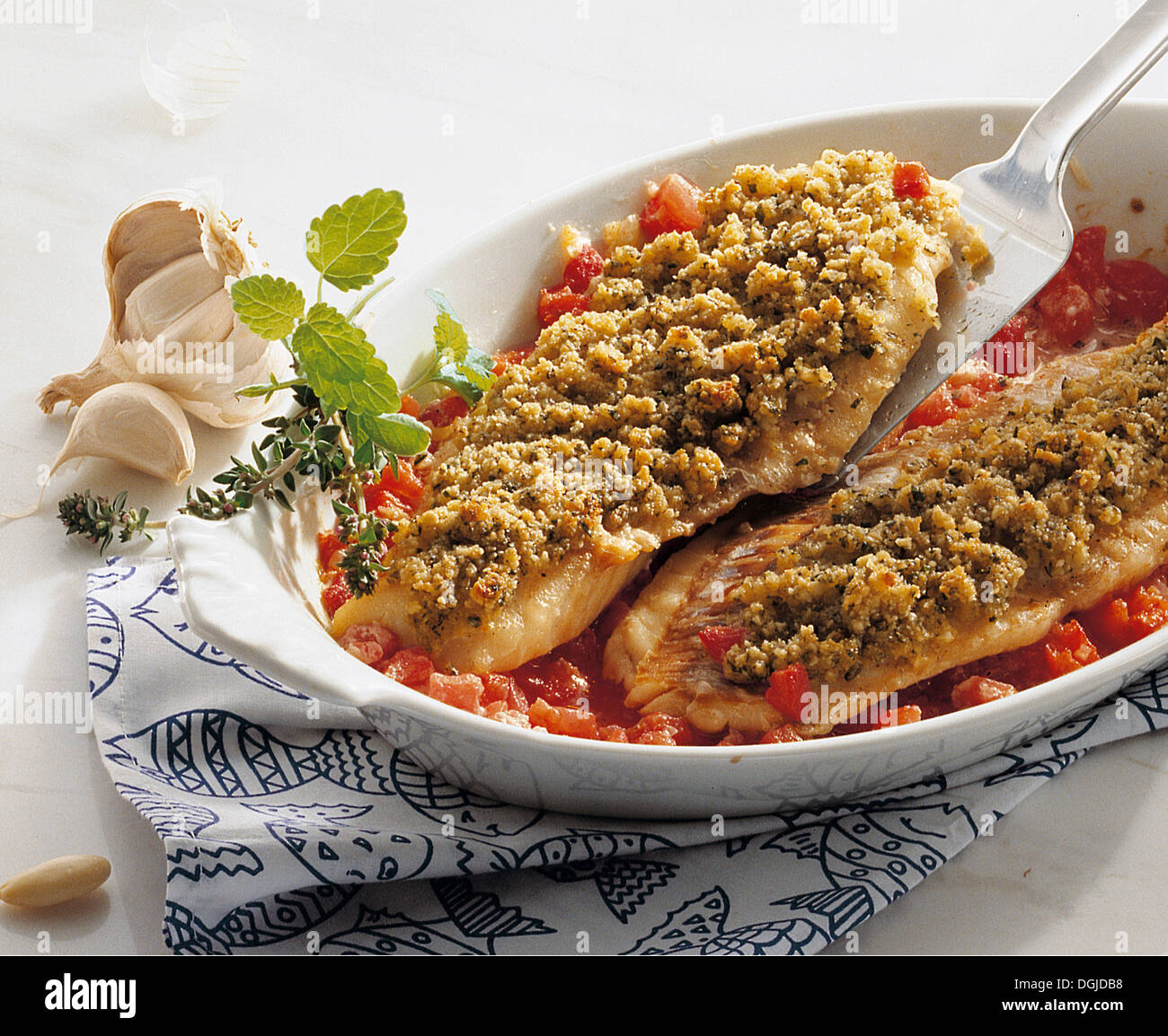 Redfish fillet with almond crust, Italy Stock Photo - Alamy