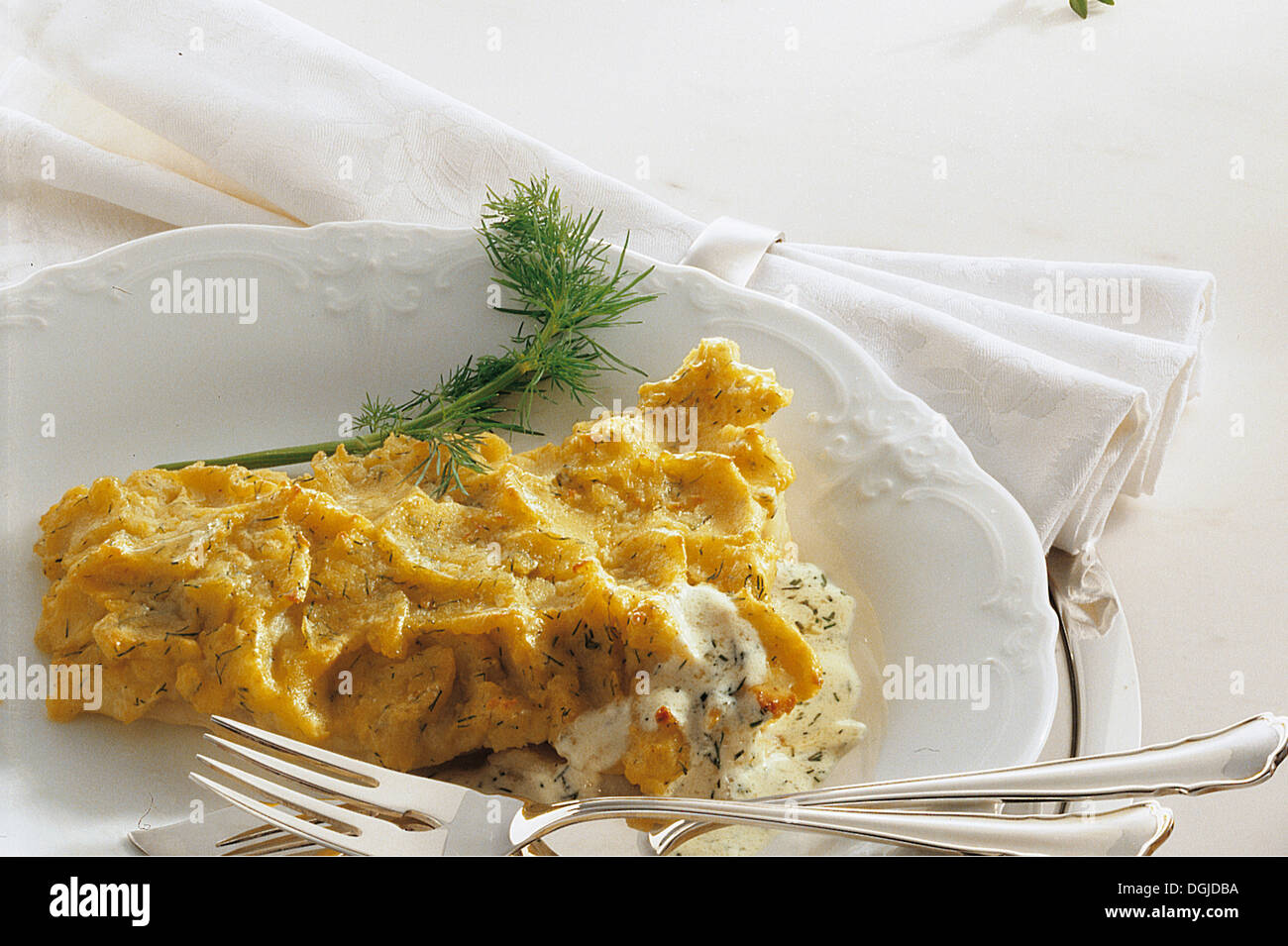 Codfish with potato crust, Germany Stock Photo - Alamy