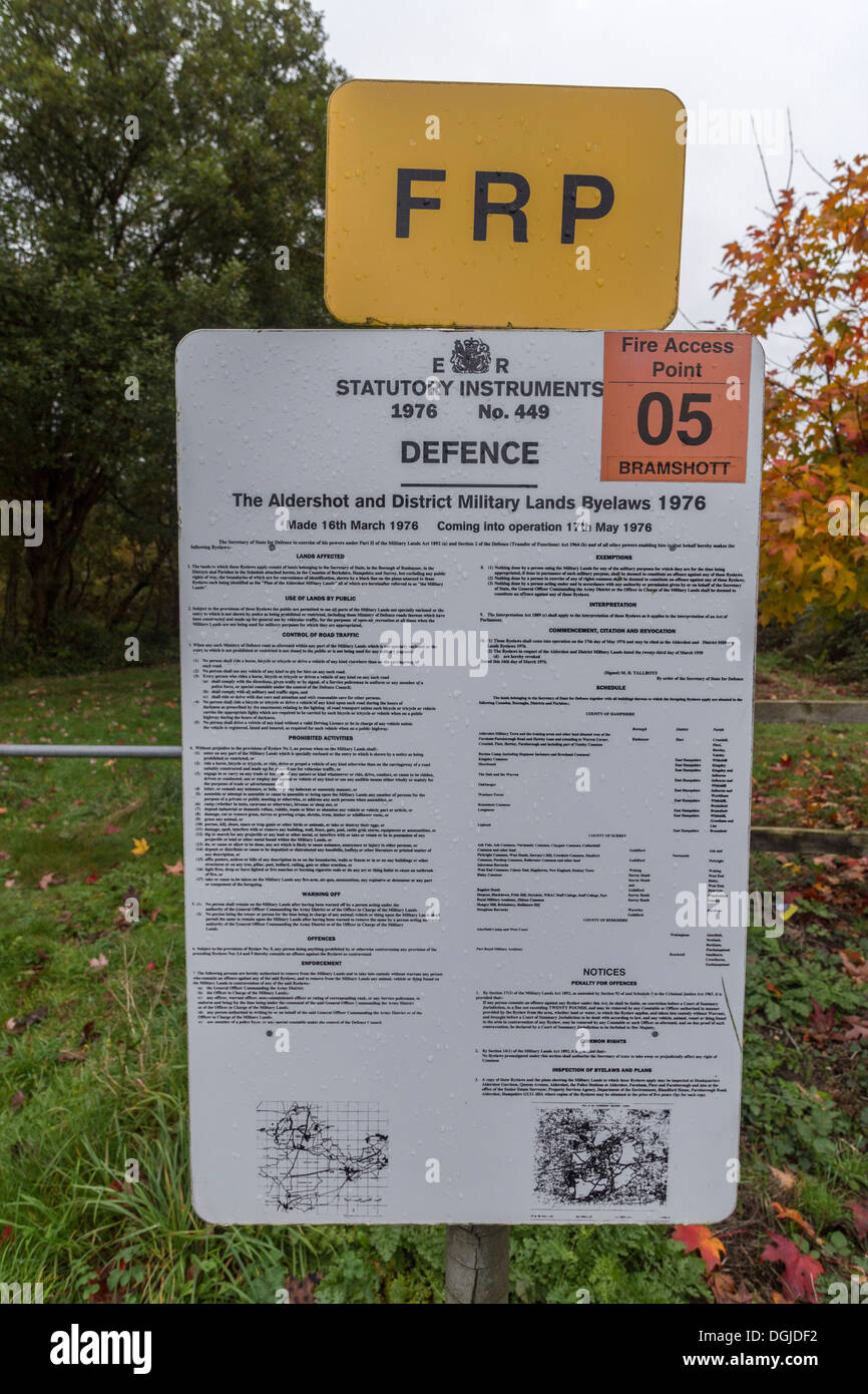 mod training areas signs aldershot england uk Stock Photo - Alamy