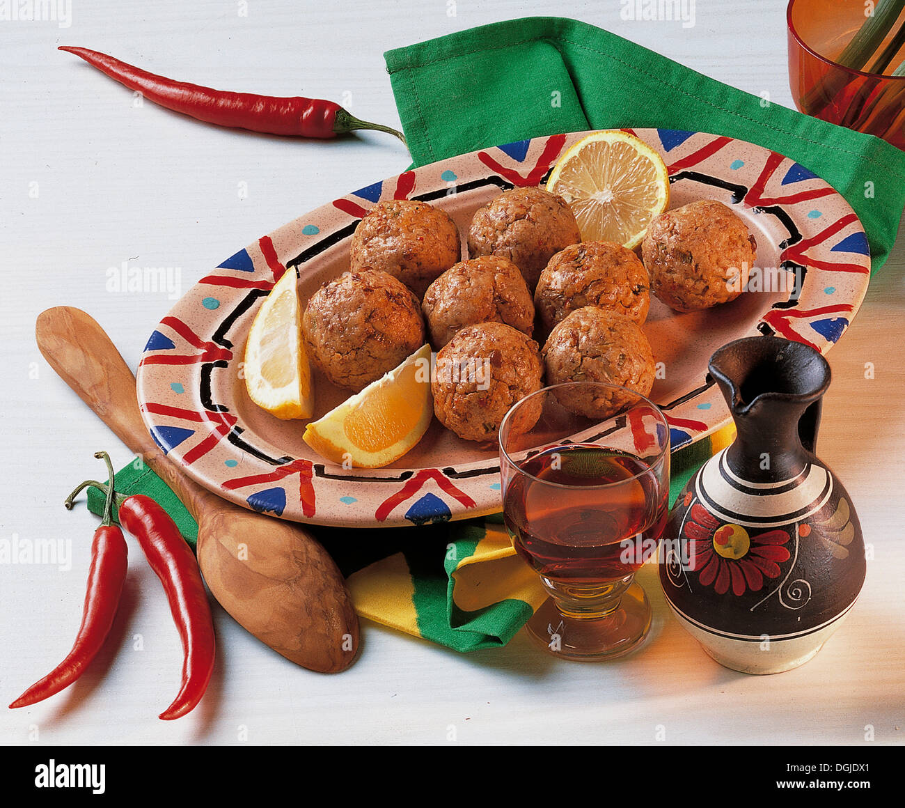 Bean balls with spring onions, chili pepper, smoked trout and bread ...