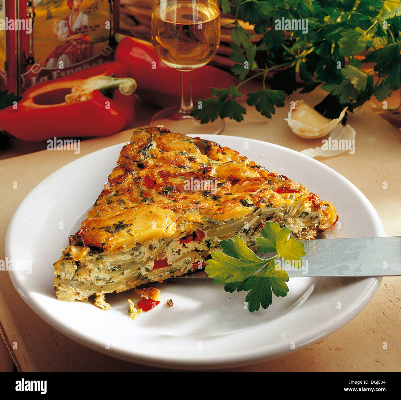 Vegetable tortilla, potato omelette with courgettes and red peppers ...
