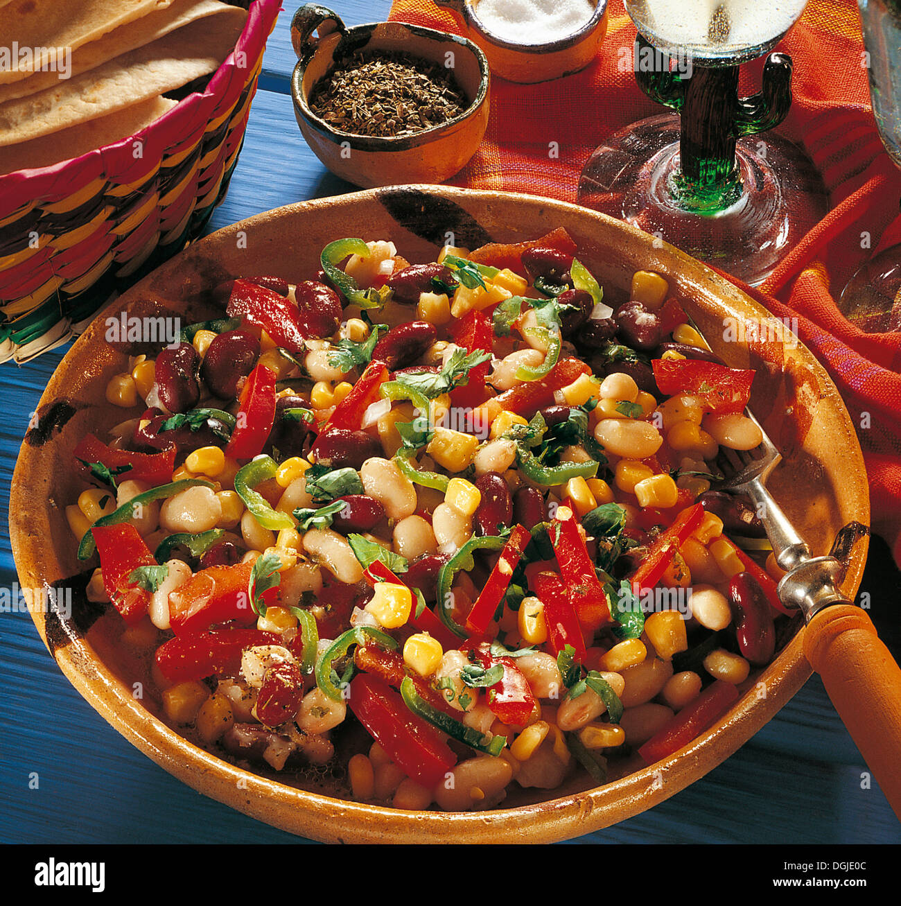 Mexican bean salad, corn, beans, peppers and chilli, Mexico Stock Photo ...