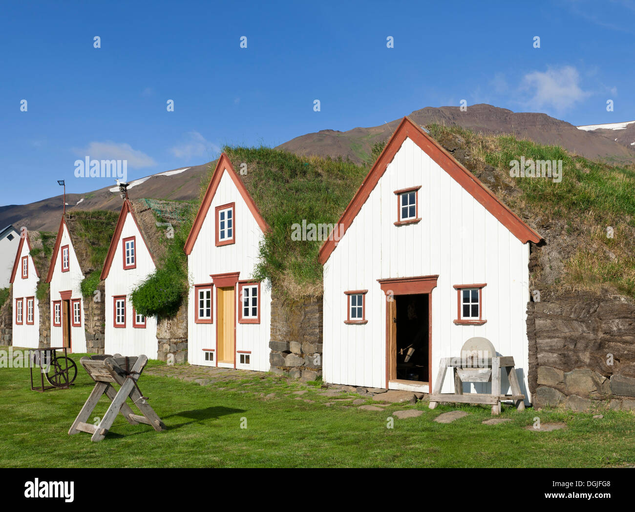 Old peat farm of Laufás, museum, Eyjafjoerður, Iceland, Europe Stock ...