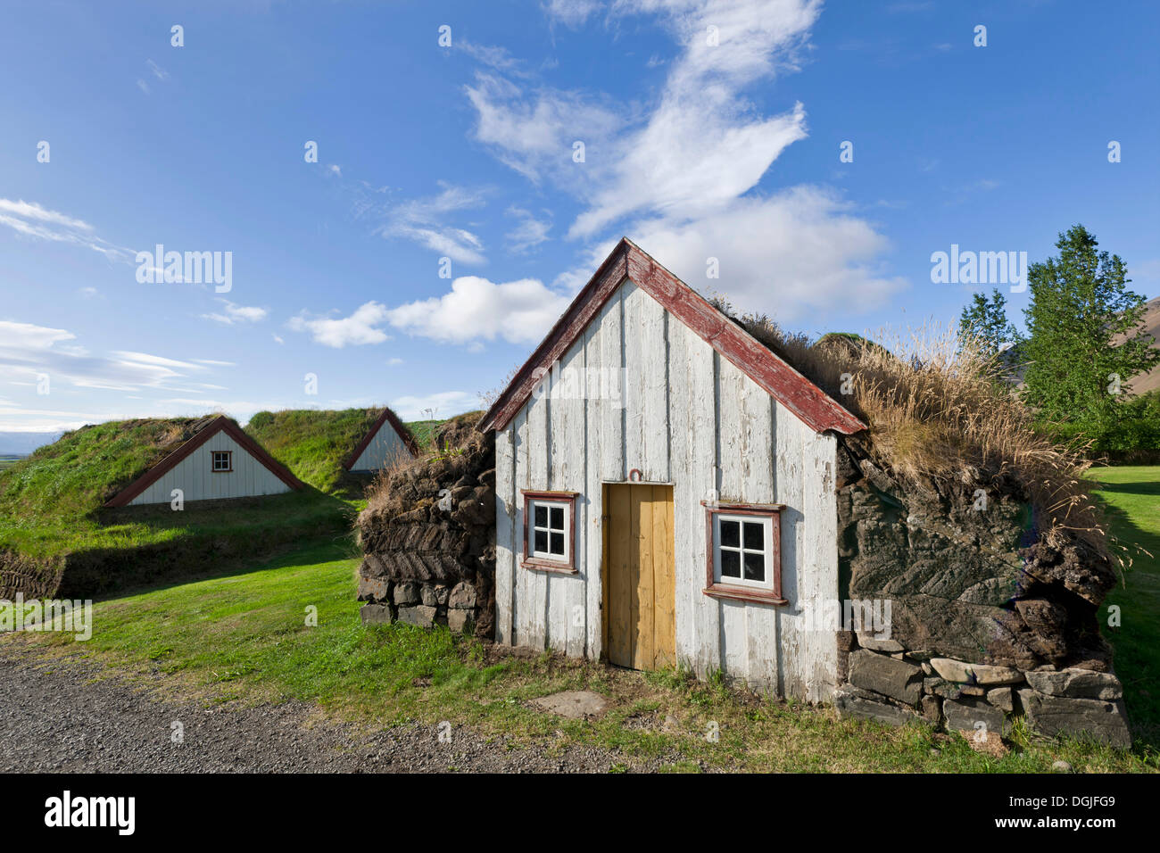 Old peat farm of Laufás, museum, Eyjafjoerður, Iceland, Europe Stock ...