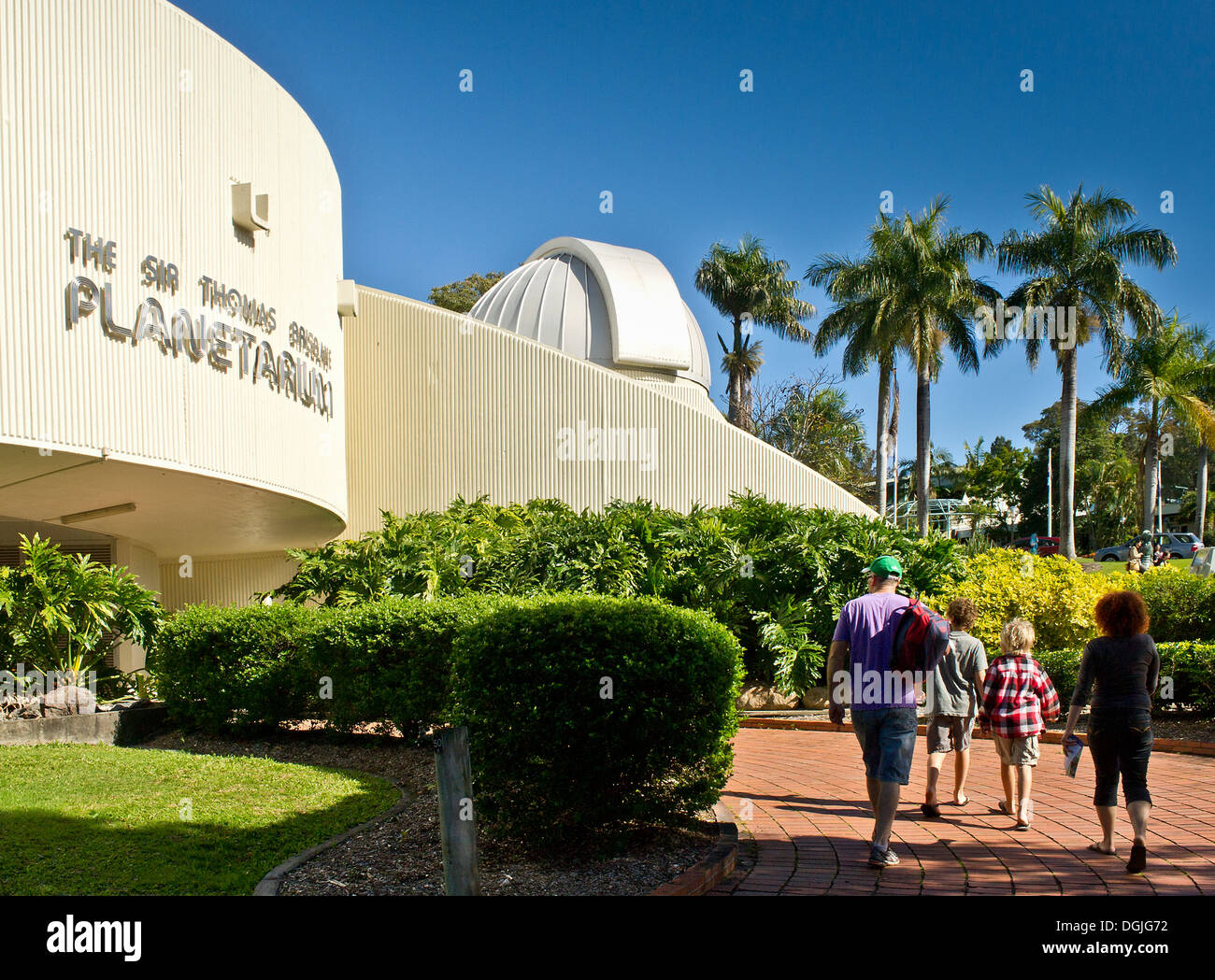 Tourists walking into The Sir Thomas Brisbane Planetarium in Brisbane ...