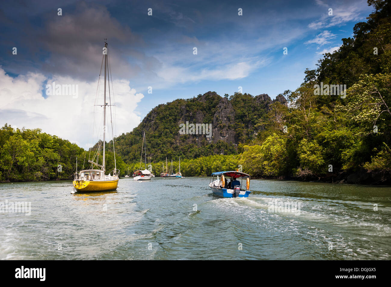 Boats in the Sungai Kilim Nature Park Stock Photo - Alamy
