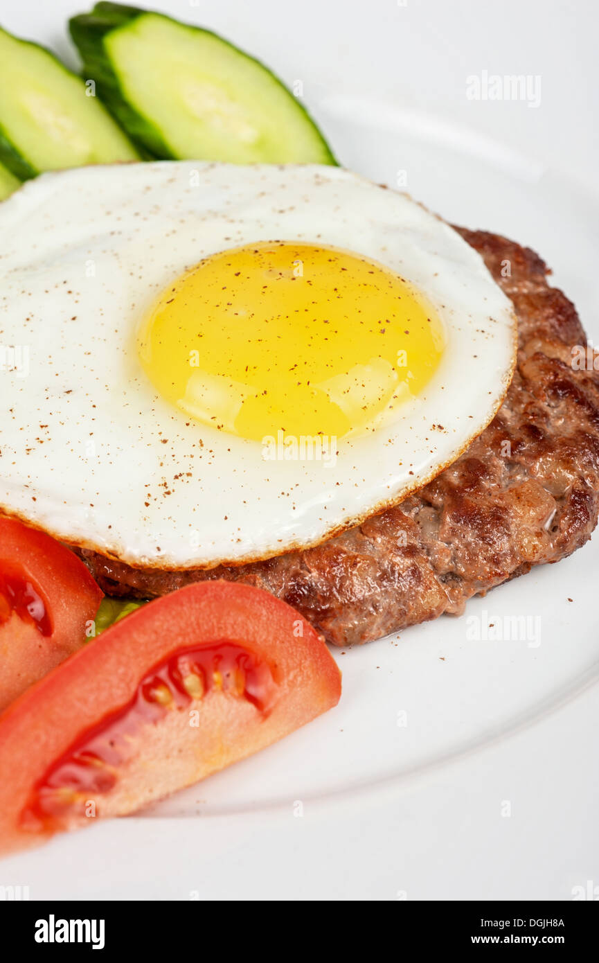steak beef meat with fried egg Stock Photo - Alamy