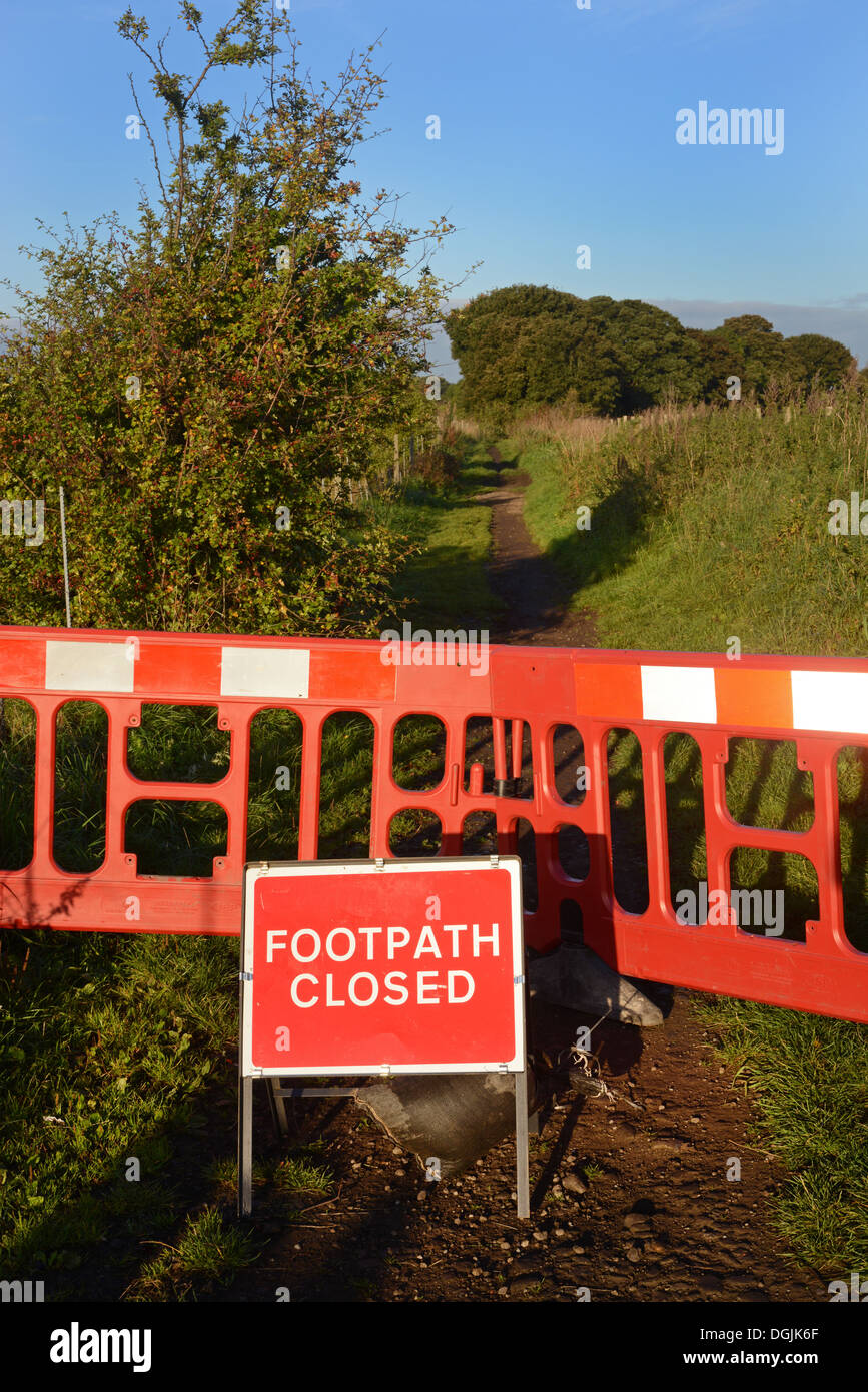footpath closed sign and barriers near Leeds Yorkshire United Kingdom ...