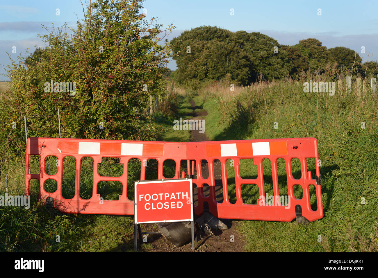 footpath closed sign and barriers near Leeds Yorkshire United Kingdom ...