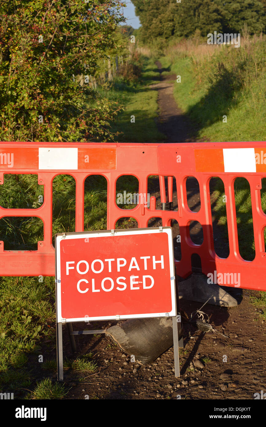 footpath closed sign and barriers near Leeds Yorkshire United Kingdom ...