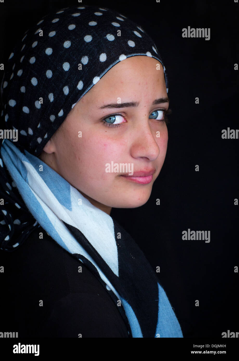 Close-up Of A Young Syrian Refugee Face With Blue Eyes, Erbil ...