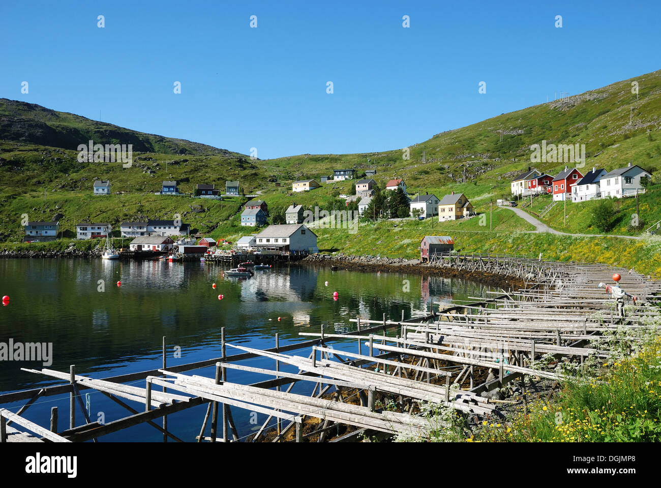 Summer view of fishing village Akkarfjord Stock Photo - Alamy