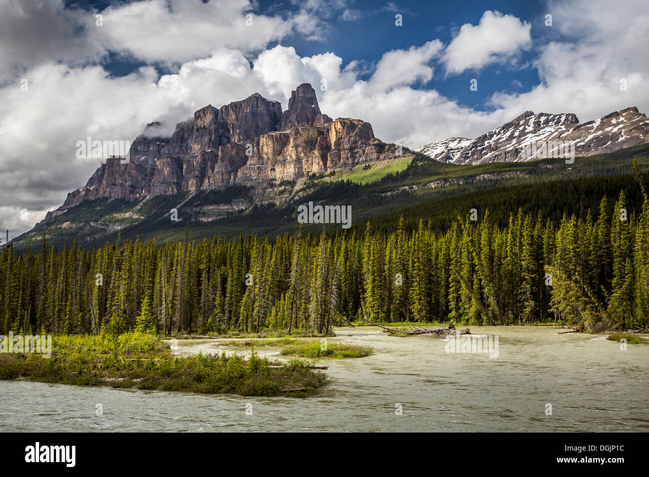 Castle Mountain and the Bow River in Banff National Park, Alberta, Canada Stock Photo - Alamy