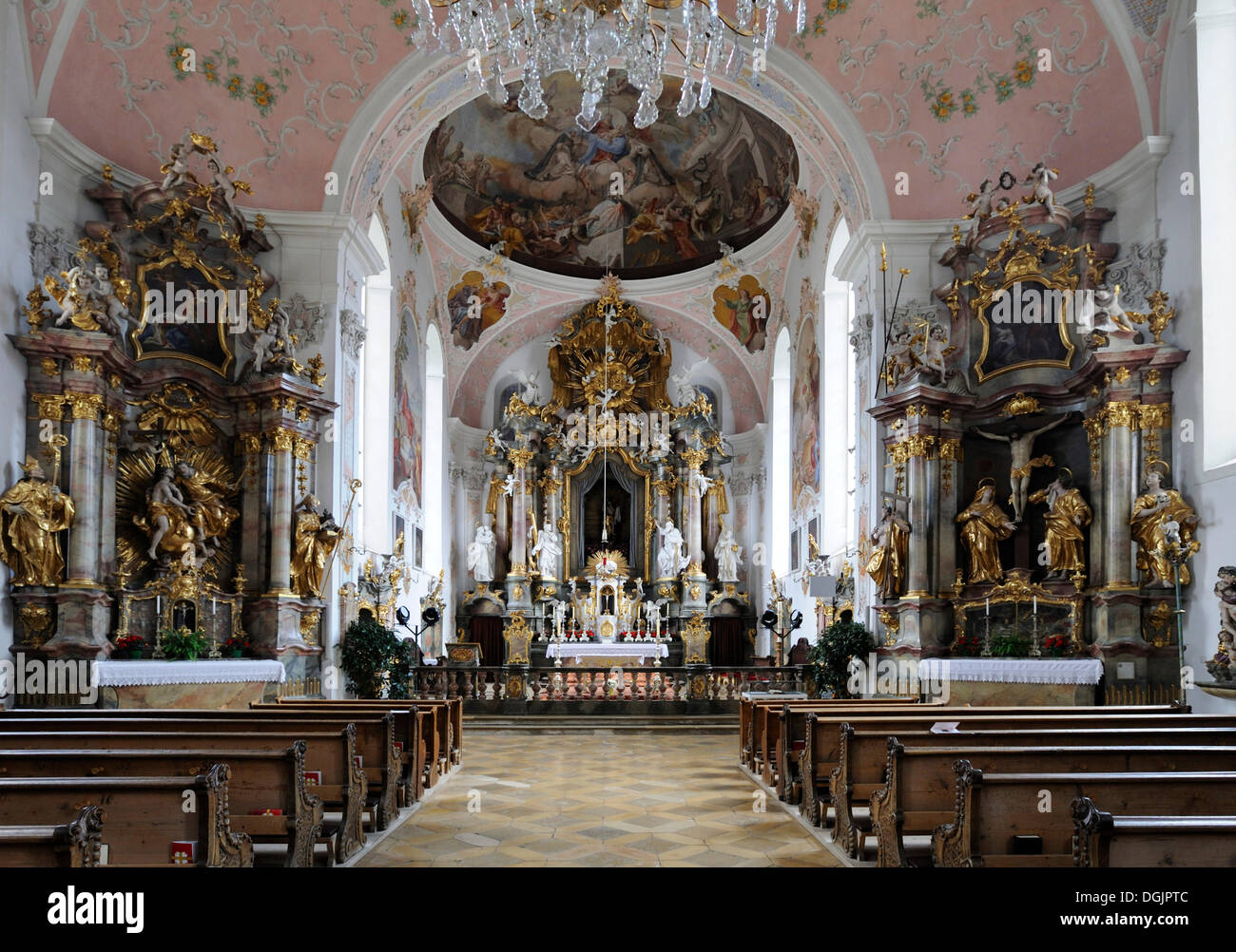 Interior view of the Church of St. Peter and Paul, Oberammergau, Upper Bavaria, Bavaria Stock ...