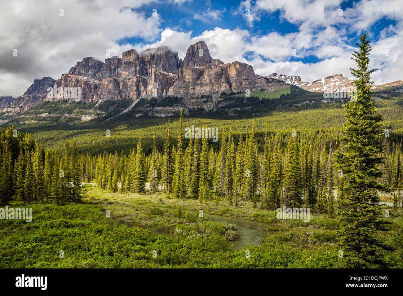Castle Mountain and the Bow River in Banff National Park, Alberta ...