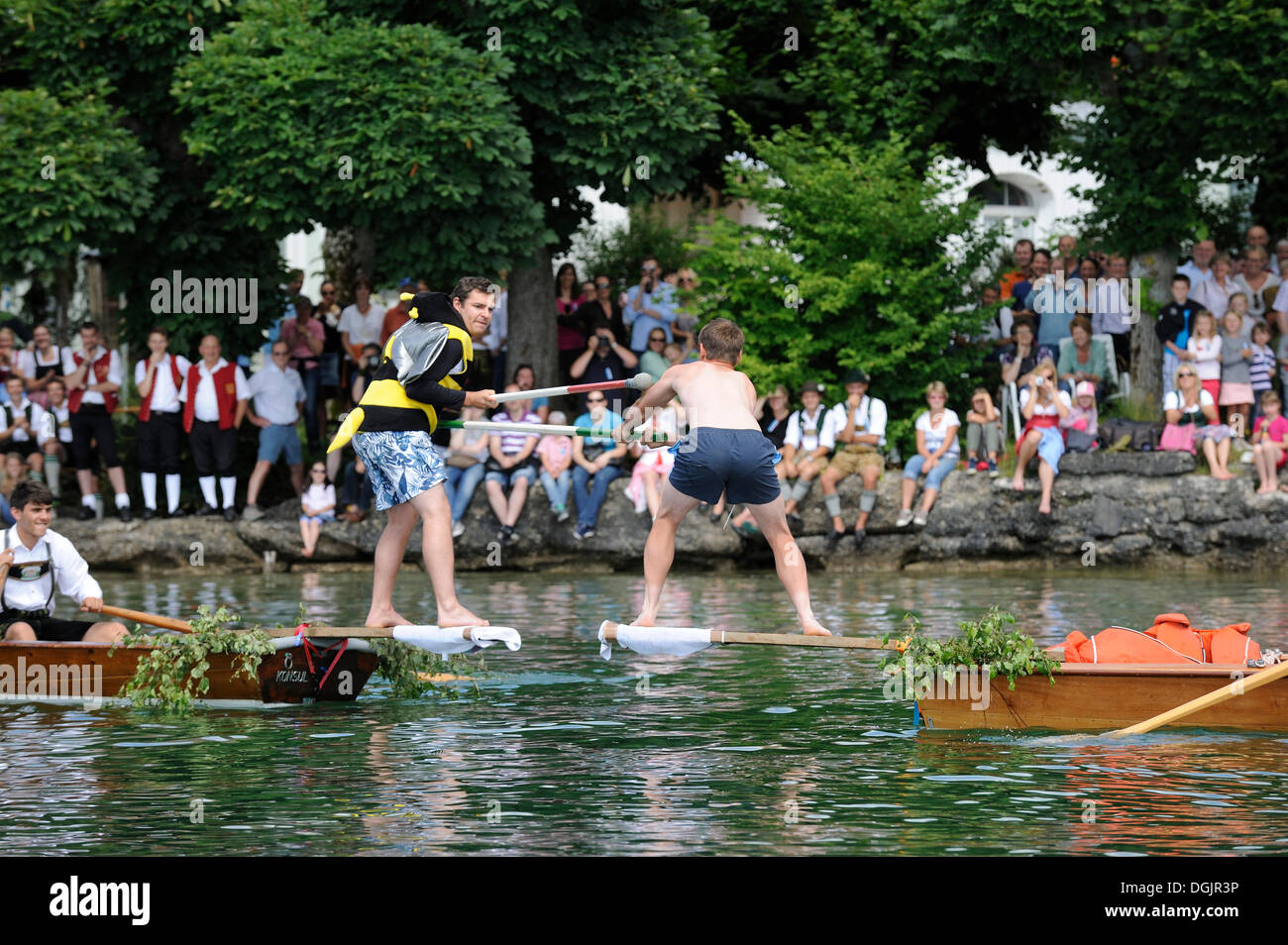 Traditional jousting event on the lake, Fischerstechen, in Ammerland ...
