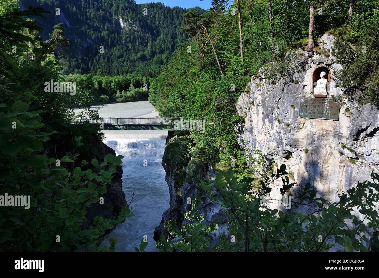 Lech Falls, Lech River near Fussen, bust of King Maximilian II of ...