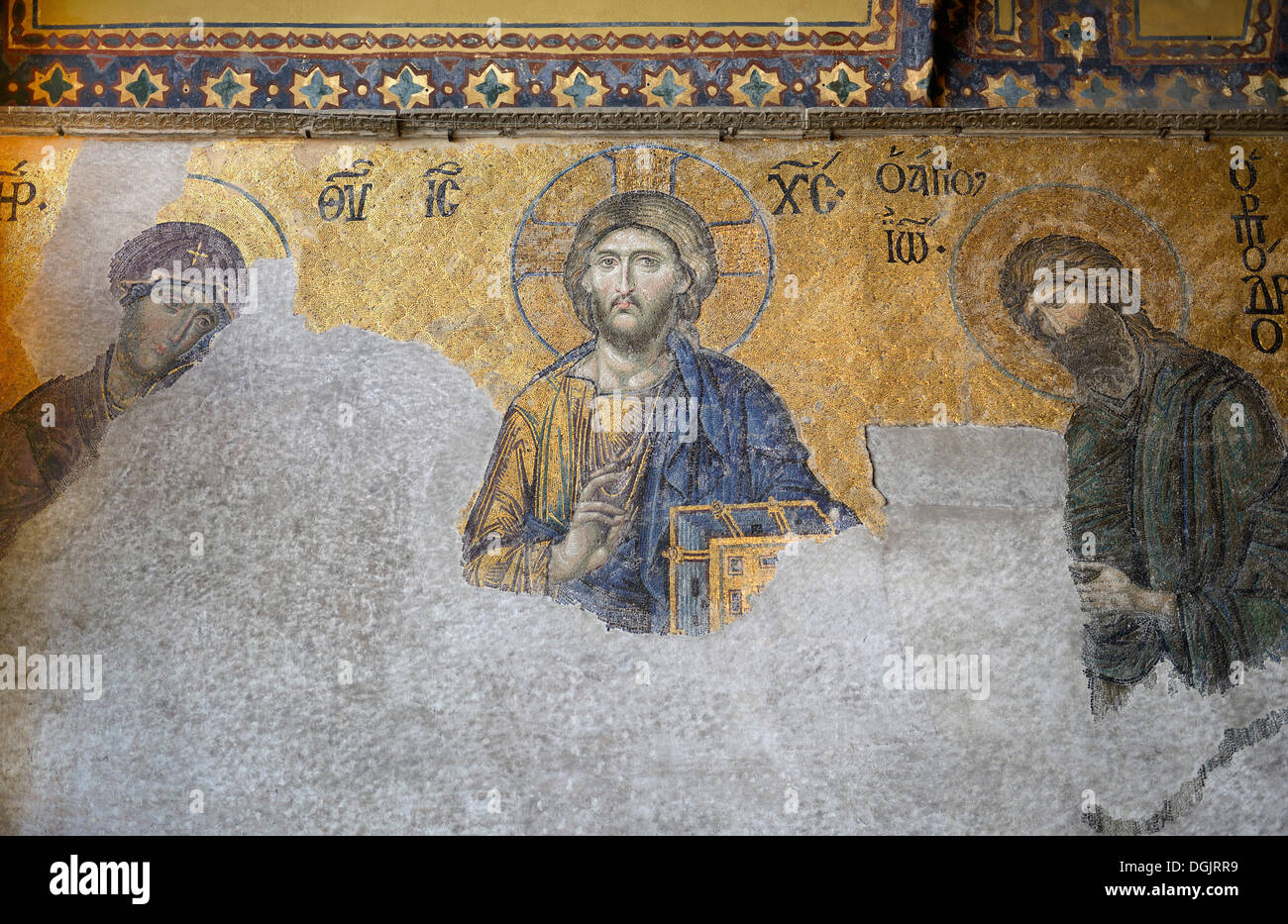 Deesis mosaic, Jesus Christ between the Virgin Mary and John the Baptist, Hagia Sophia, Ayasofya ...