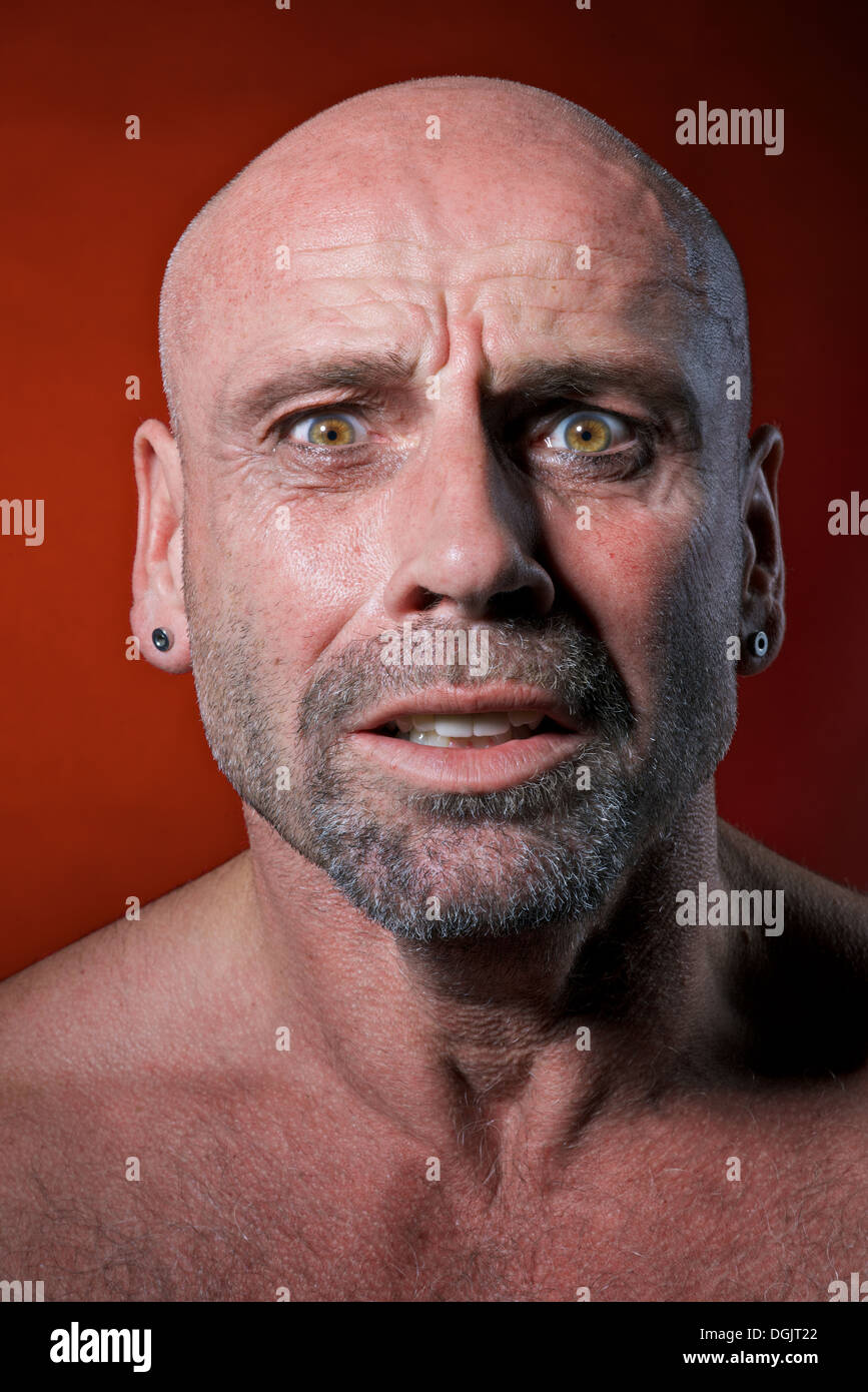 Hamburg, Germany, portrait of a man who looks anxiously Stock Photo - Alamy