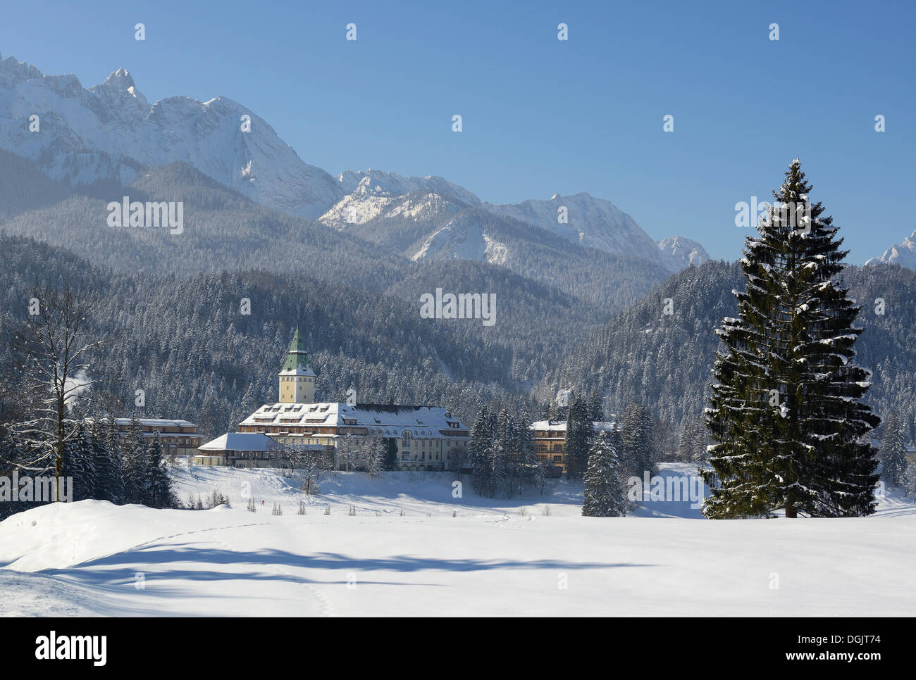 Schloss Elmau Castle Hotel, Wetterstein mountain range, Krün, Upper ...