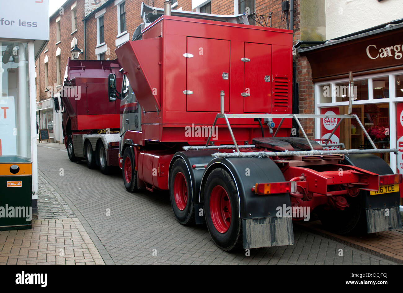 Fairground vehicles parked in Banbury town centre, Oxfordshire, UK ...