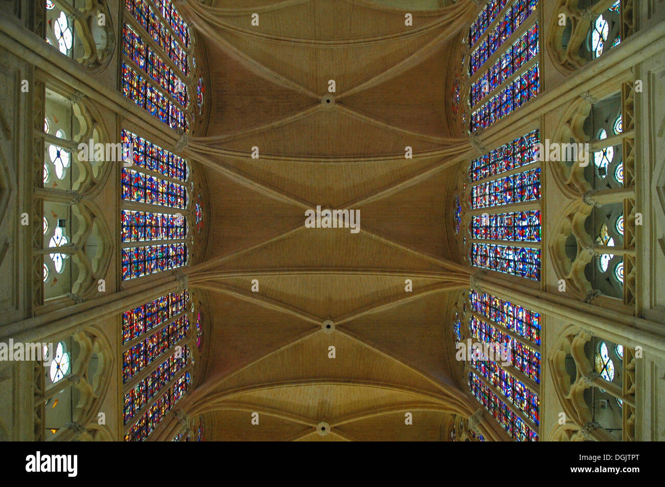 Vaulted Roof And Stained Glass Windows In Saint Gatien Cathedral Tours