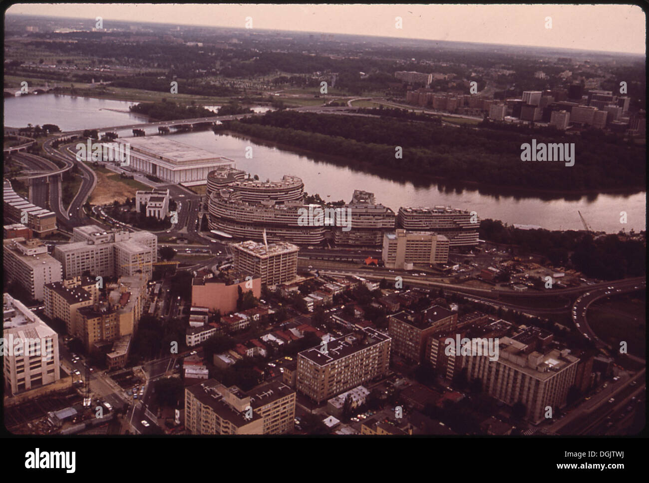 WATERGATE COMPLEX, KENNEDY CENTER AND THE POTOMAC RIVER LOOKING ...
