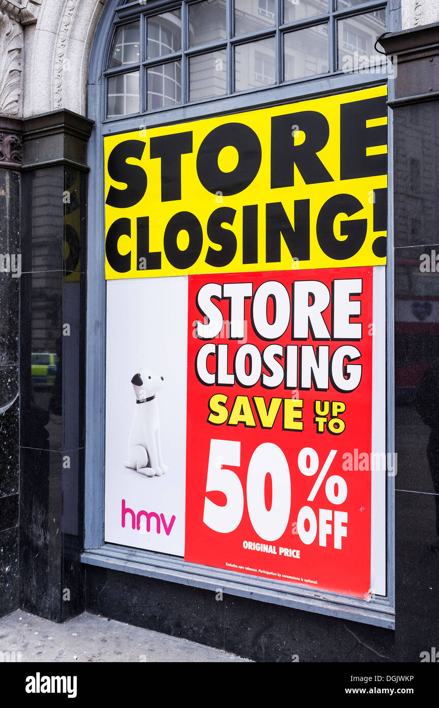 A store closing sign in the window of an HMV store in London Stock ...