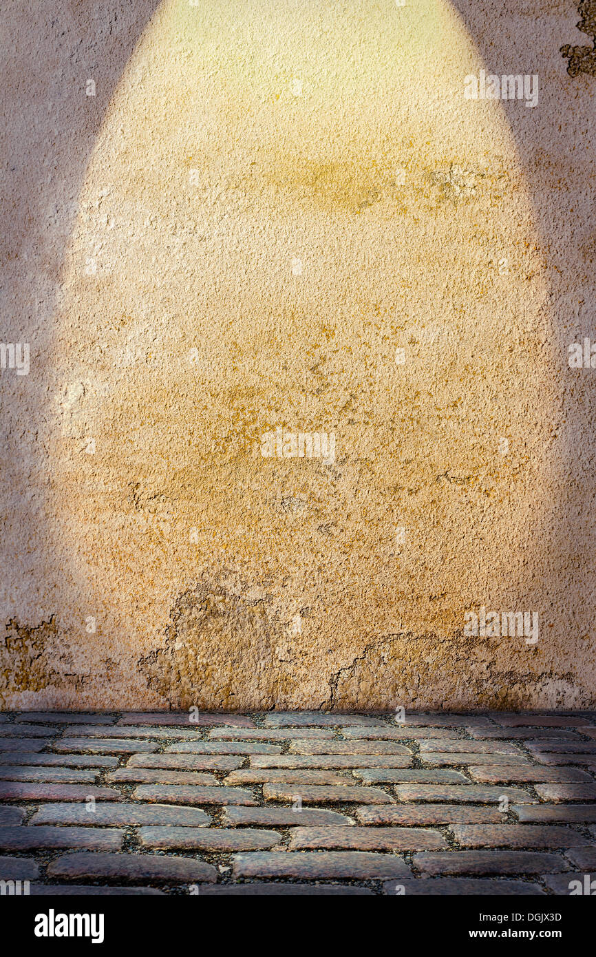 room interior vintage with rendered wall and background cobble-stone ...