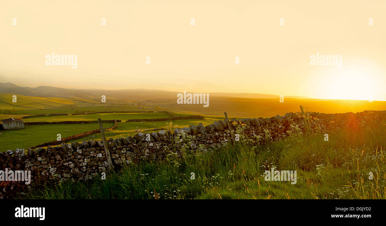 A view across the Yorkshire Dales at sunset Stock Photo - Alamy
