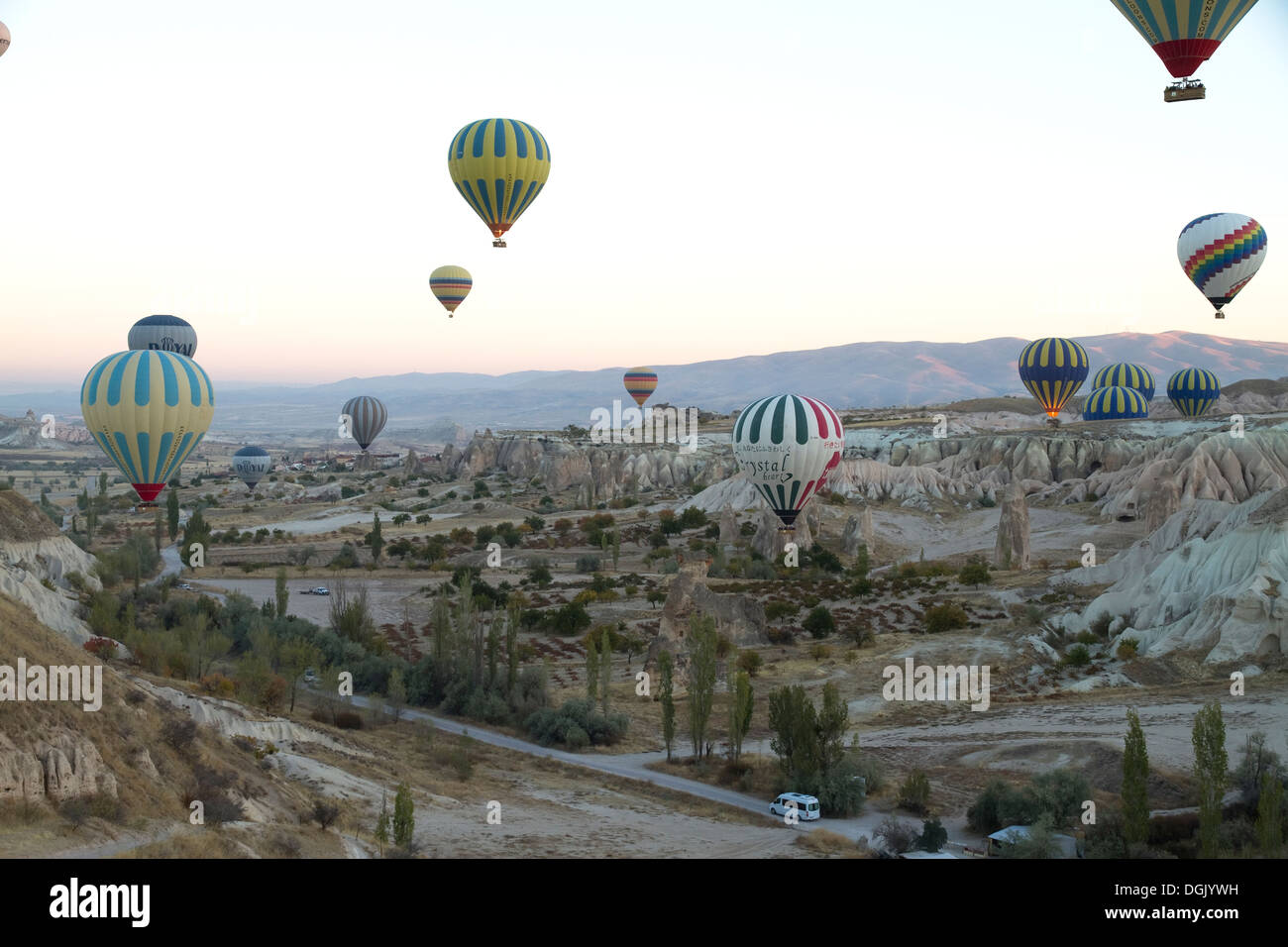 Hot Air Ballons Flying over Cappadocia Rocks Turkey Stock Photo - Alamy
