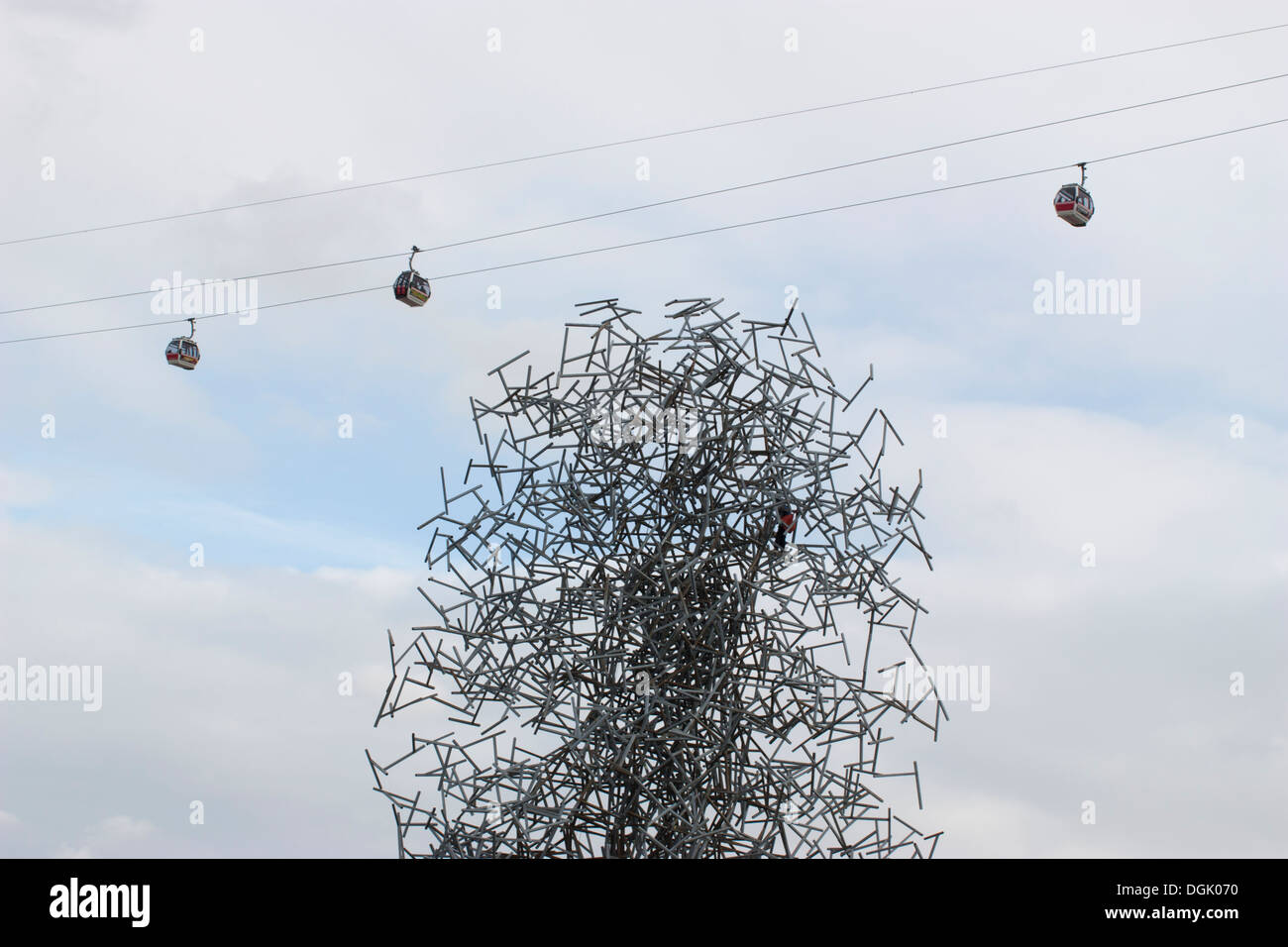 The Emirates Air Line cable car glides above the River Thames in London ...