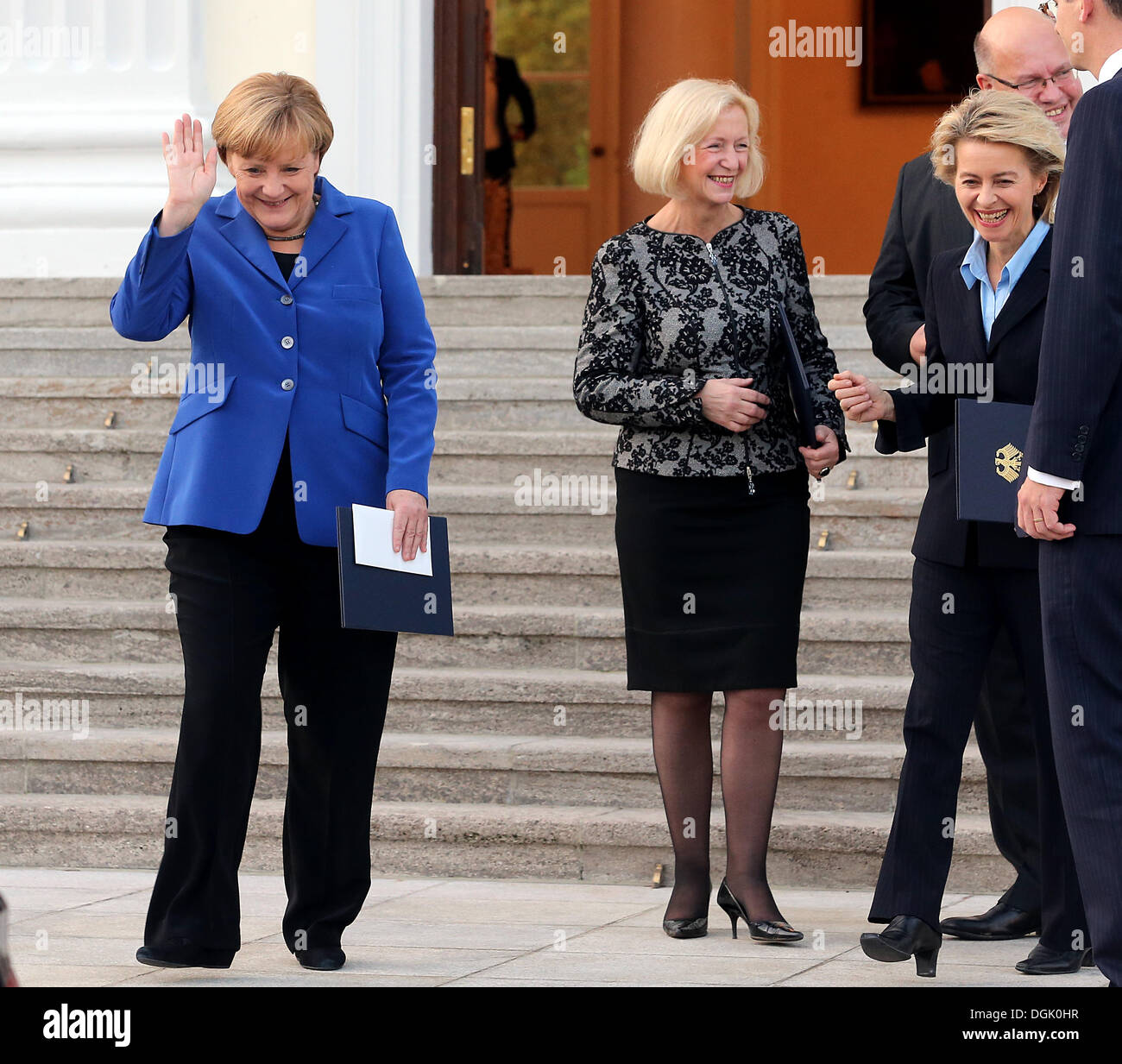 Berlin, Germany. 22nd Oct, 2013. German Chancellor Angela Merkel waves ...