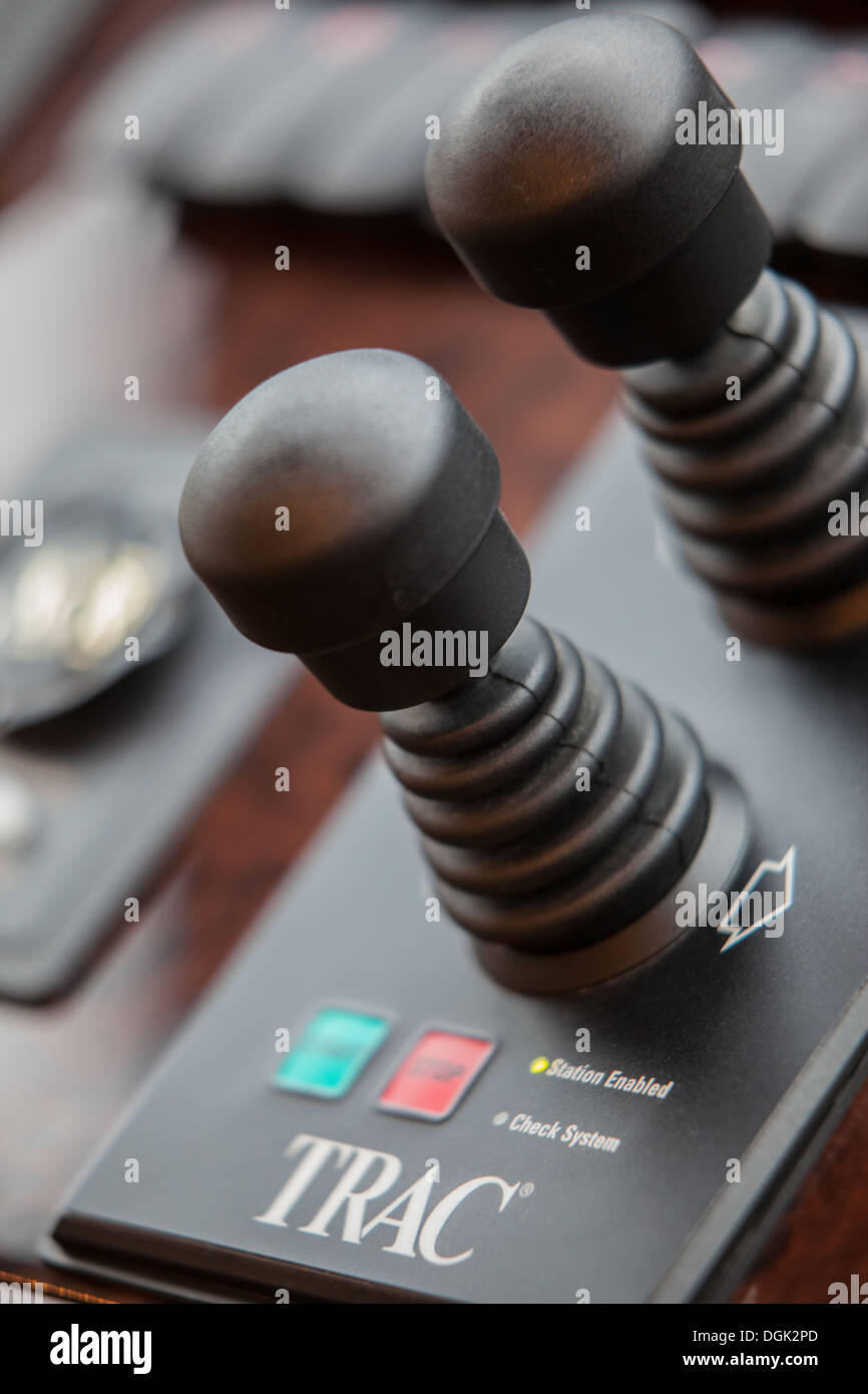 TRAC thruster controls at the helm of a luxury Princess yacht Stock ...