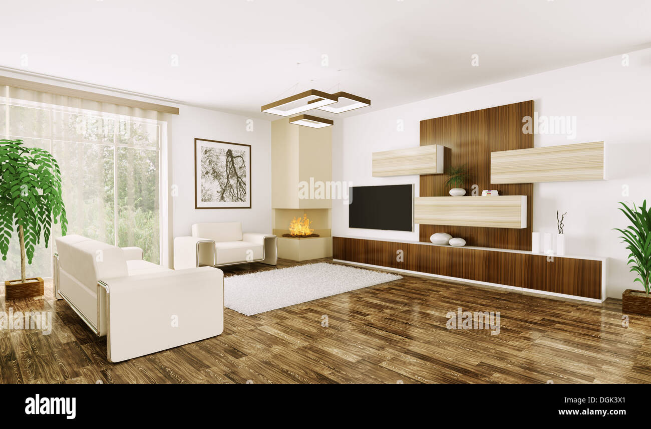 Interior of modern living room 3d render Stock Photo - Alamy