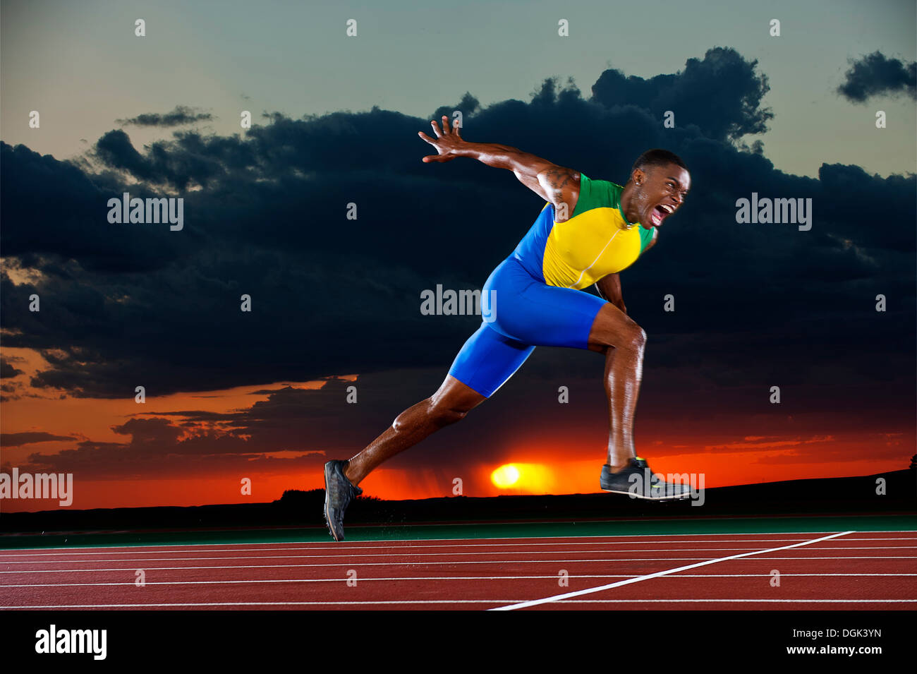 Runner reaching finish line Stock Photo - Alamy